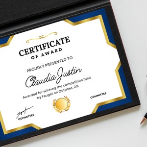 Classic Simple Award Certificate, Customizable Template, Timeless ...