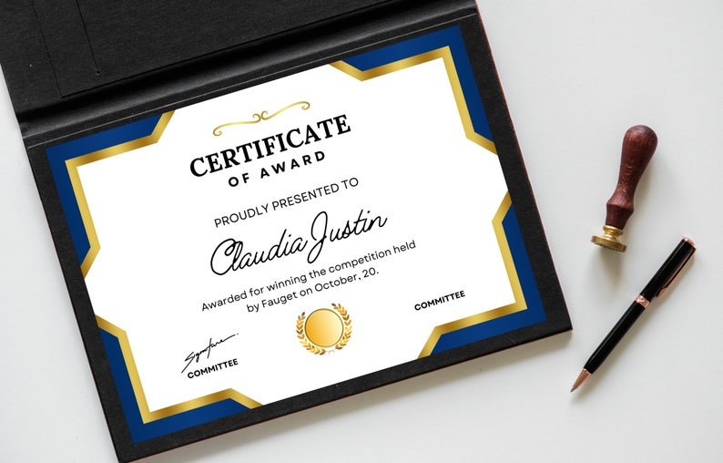 Classic Simple Award Certificate, Customizable Template, Timeless ...