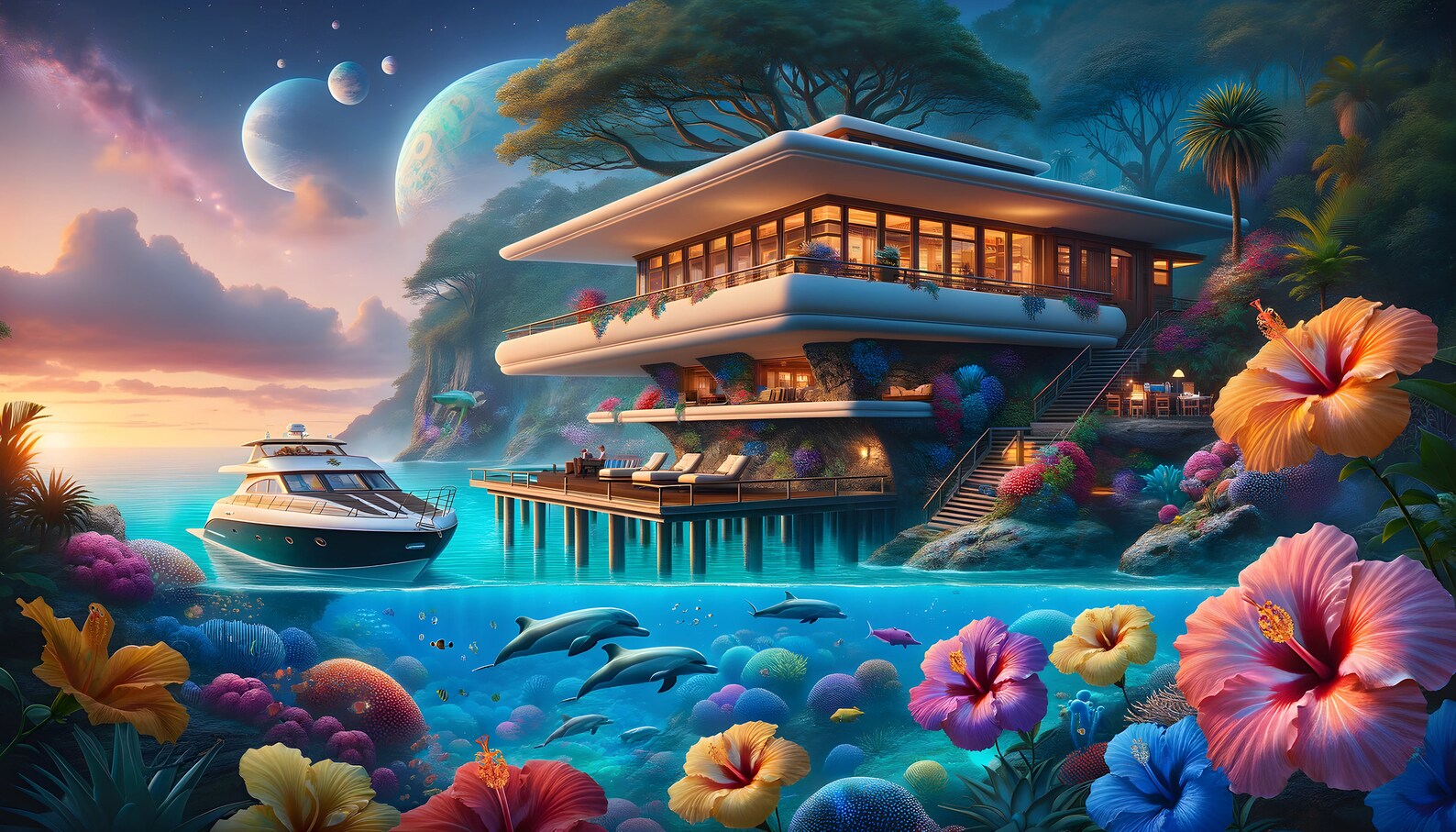 4K TV Frame Art - Stellar Shoreline Haven: Luxurious Cliffside Abode ...