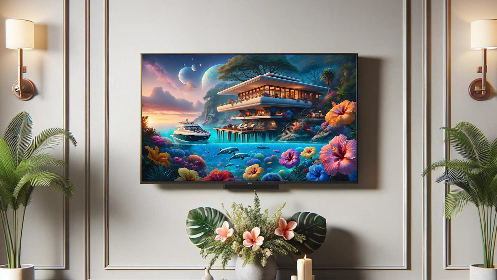 4K TV Frame Art - Stellar Shoreline Haven: Luxurious Cliffside Abode ...