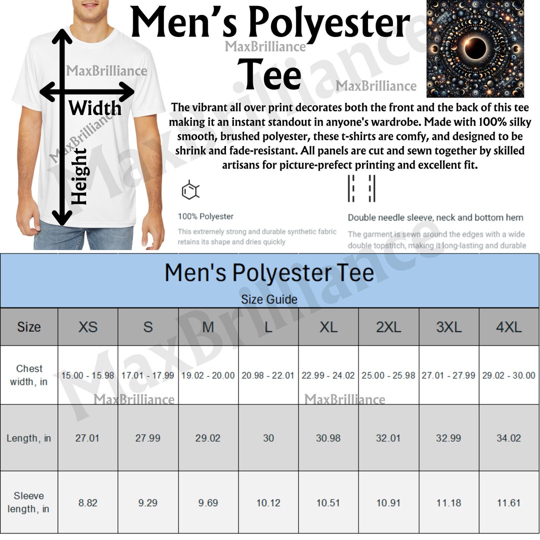 Printify Men's All Over Print Polyester Tee Size Guide for POD ...