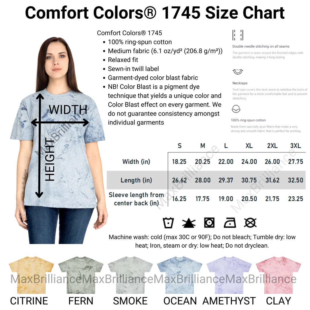 Comfort Colors 1745 T-shirt Sizing and Color Chart Mockup PNG Download ...