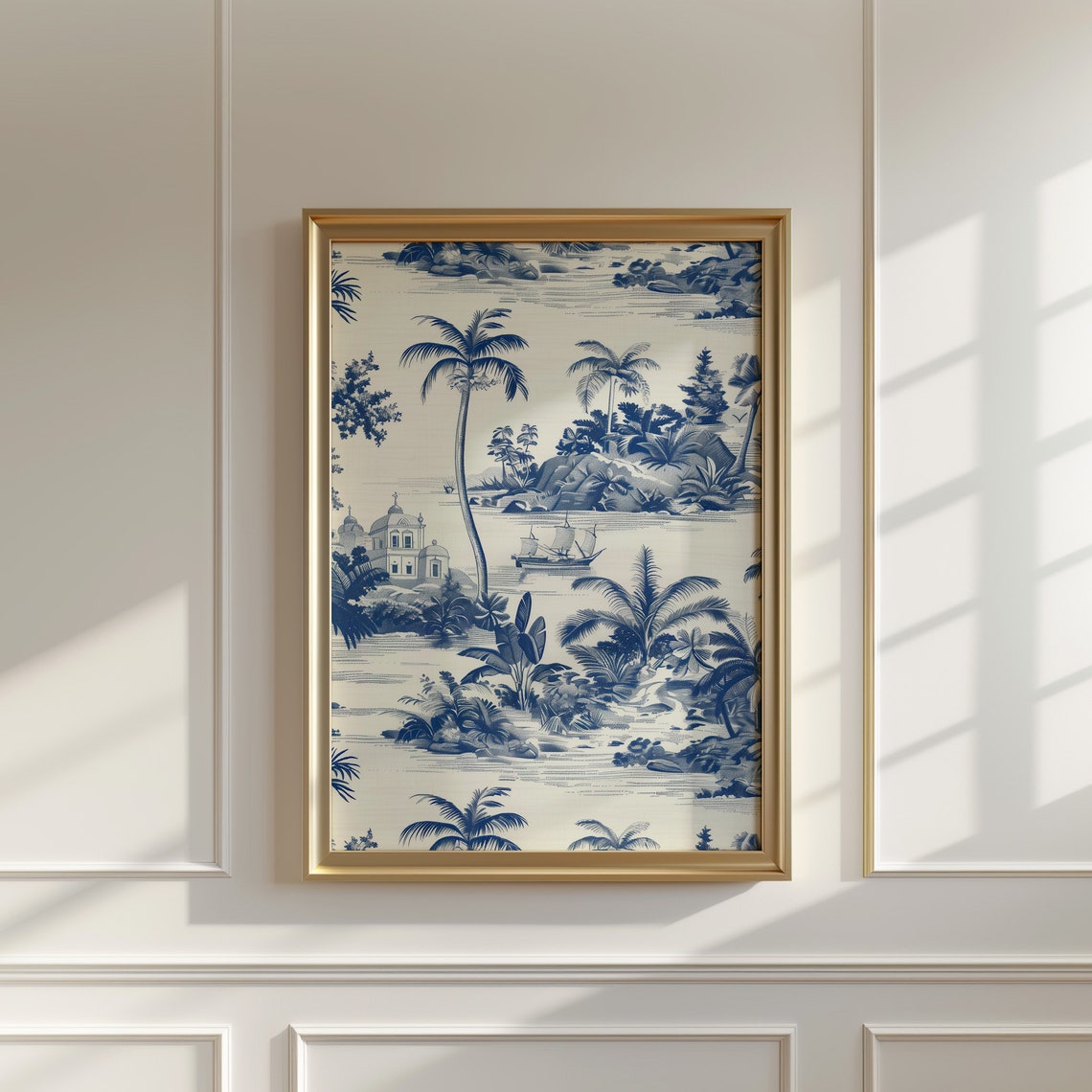 Vintage Toile Pattern, Blue Wall Art, Tropical Beachy Wall Art ...