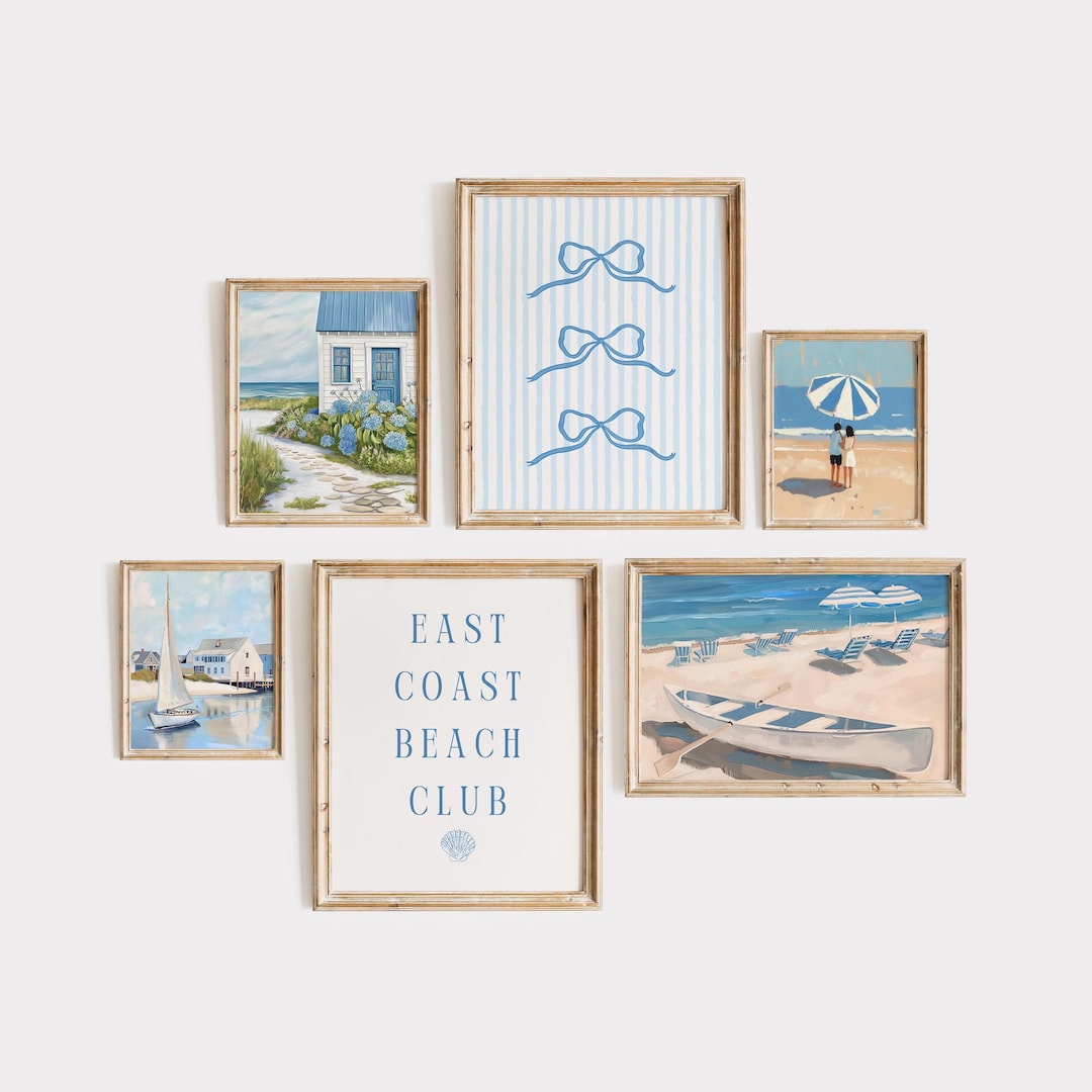 Láminas de playa de la Costa Este: Arte mural náutico azul (descarga ...