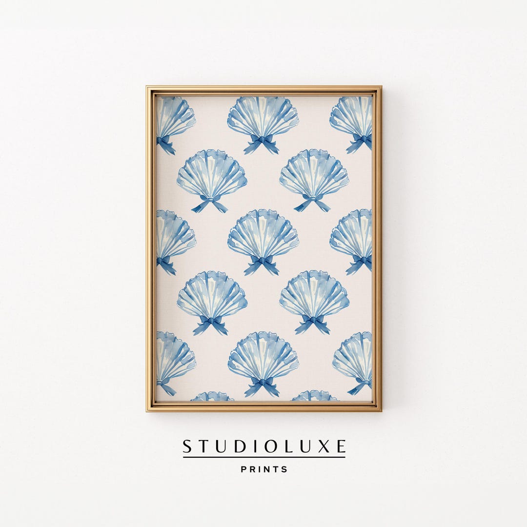 Seashell Coquette Print: Blue Coastal Wall Art (digital Download) - Etsy