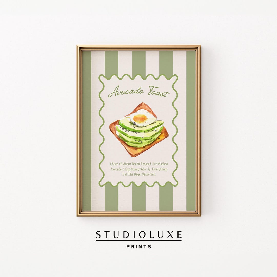 Avocado Toast Poster, Trendy Kitchen Wall Art, Food Lover Printable ...
