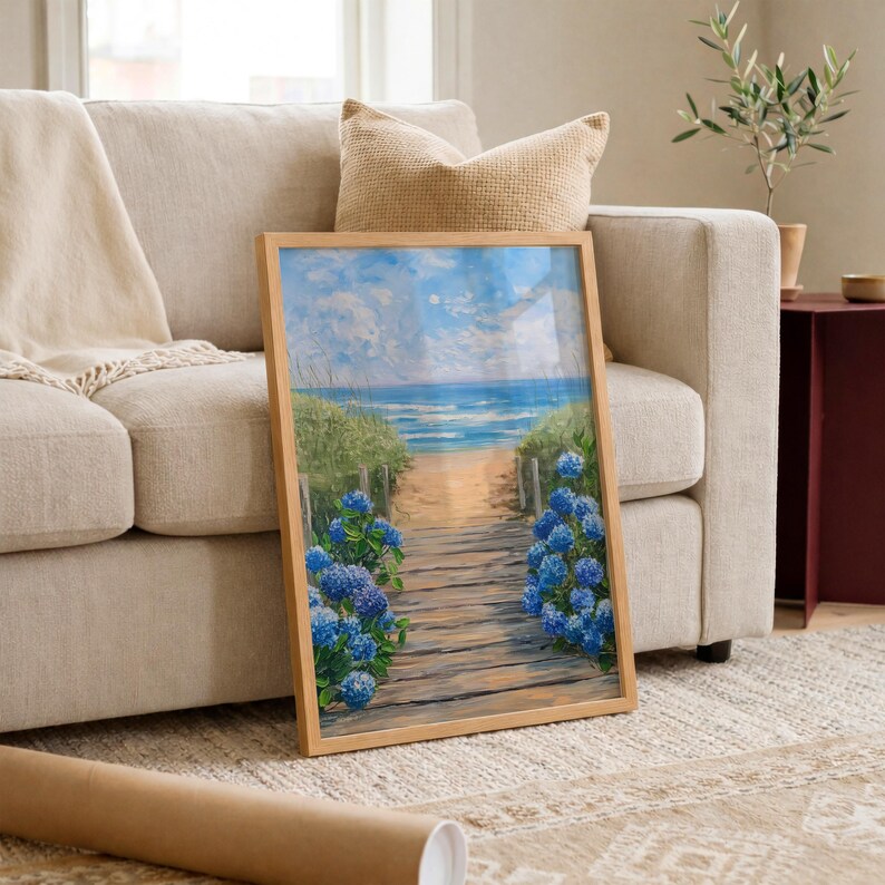 Serene Coastal Boardwalk Painting - Printable Beach Path With Blue ...