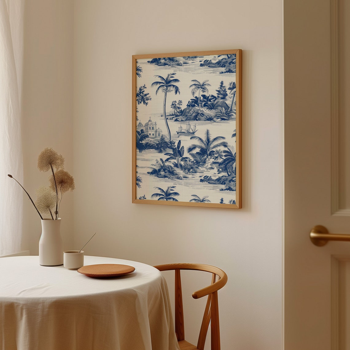 Vintage Toile Pattern, Blue Wall Art, Tropical Beachy Wall Art ...