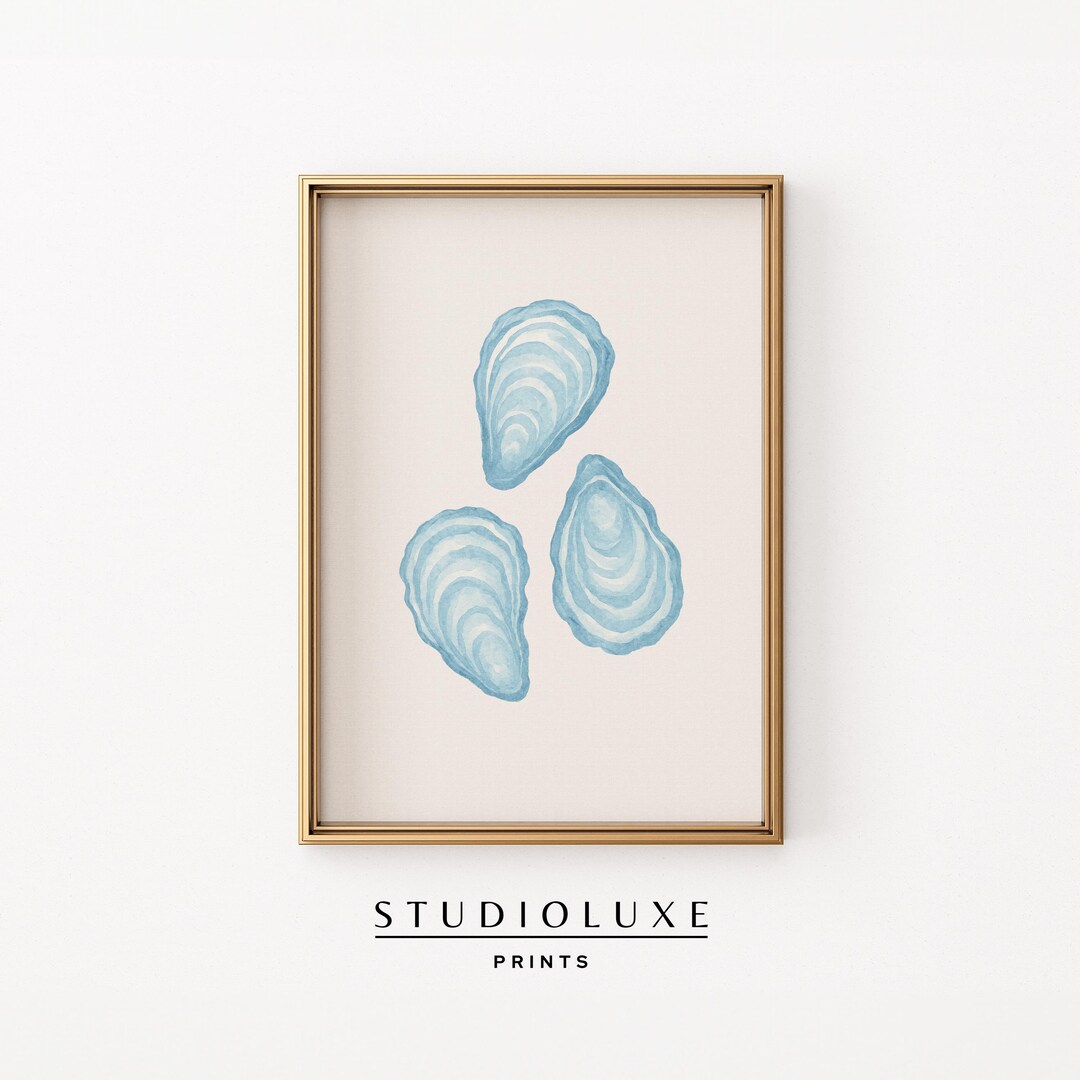 Printable Blue Oyster Shells Painting - Coastal Wall Art, Nautical ...