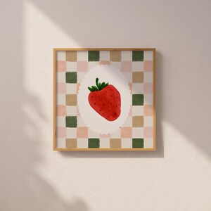 Checkered Strawberry Print, Fruit Wall Art, Botanical Wall Art, Kitchen ...