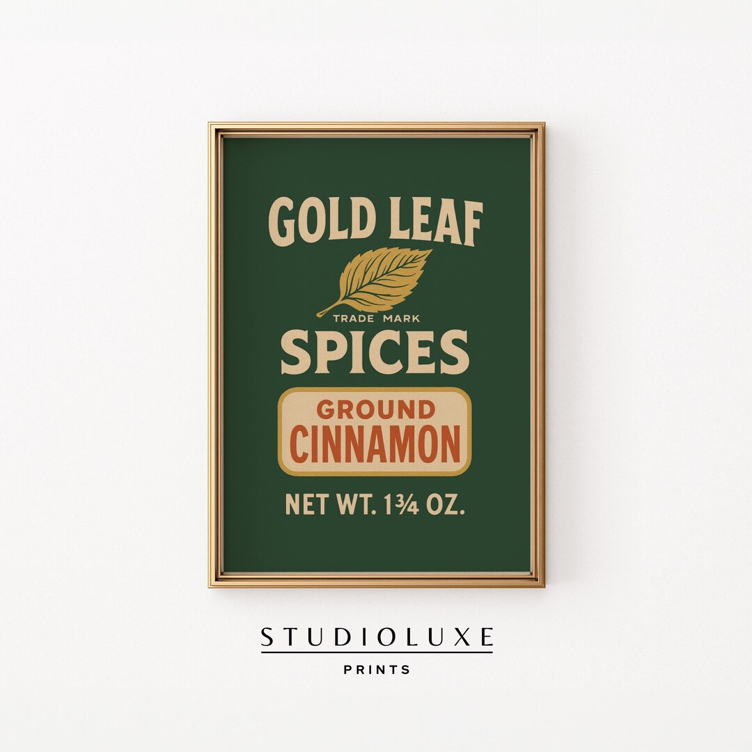 Vintage Cinnamon Kitchen Print: Gold Leaf Spice Jar Label (digital ...