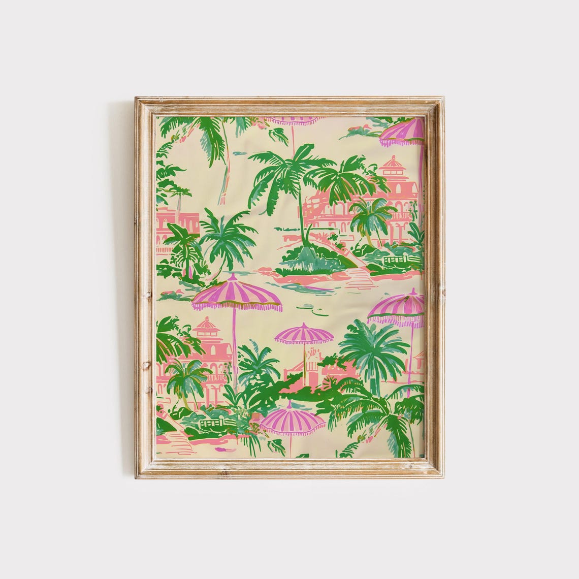 Palm Beach Toile Art Print: Pink & Green Tropical Coastal Decor ...