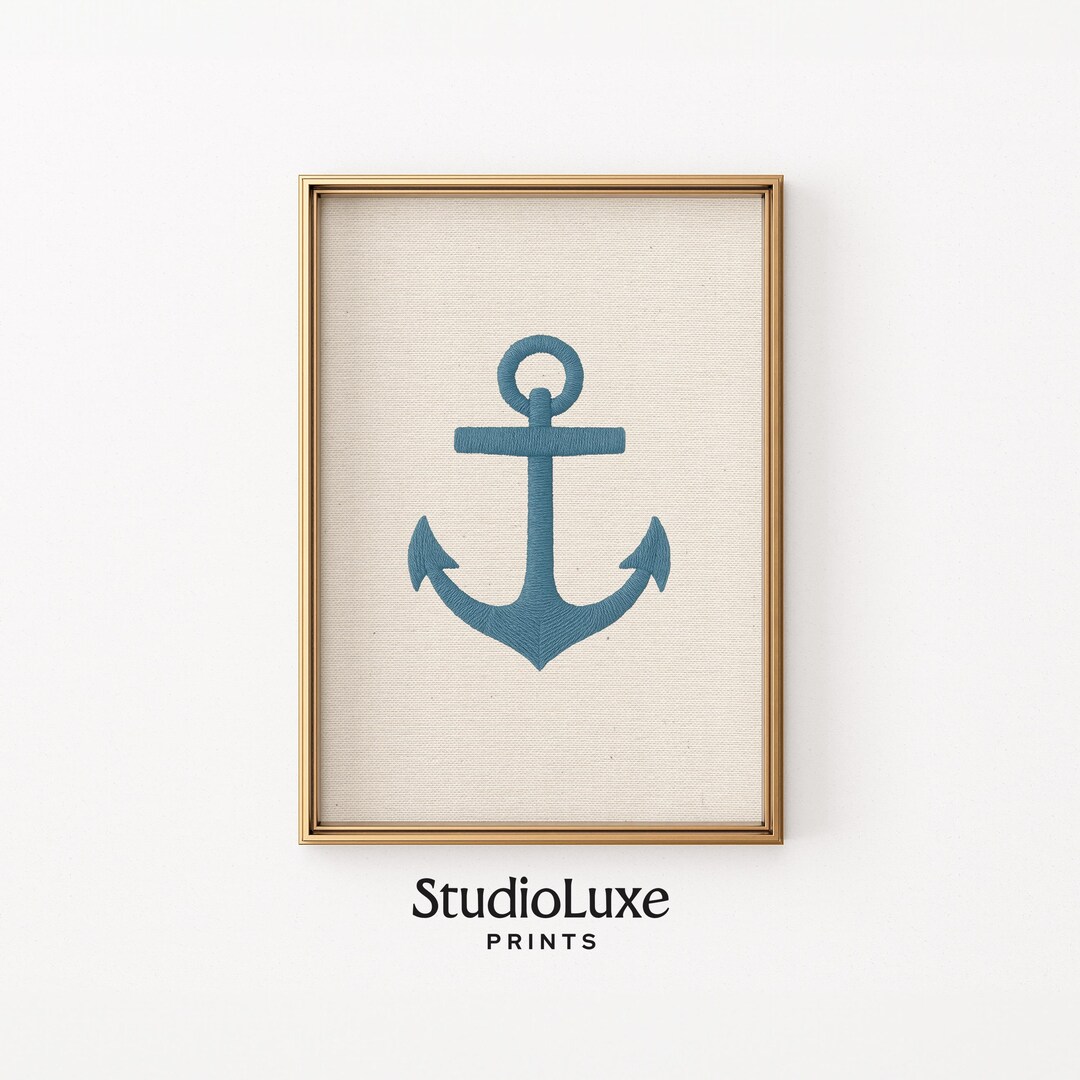 Nautical Blue Anchor Printable Art - Minimal Coastal Wall Art, Vintage ...