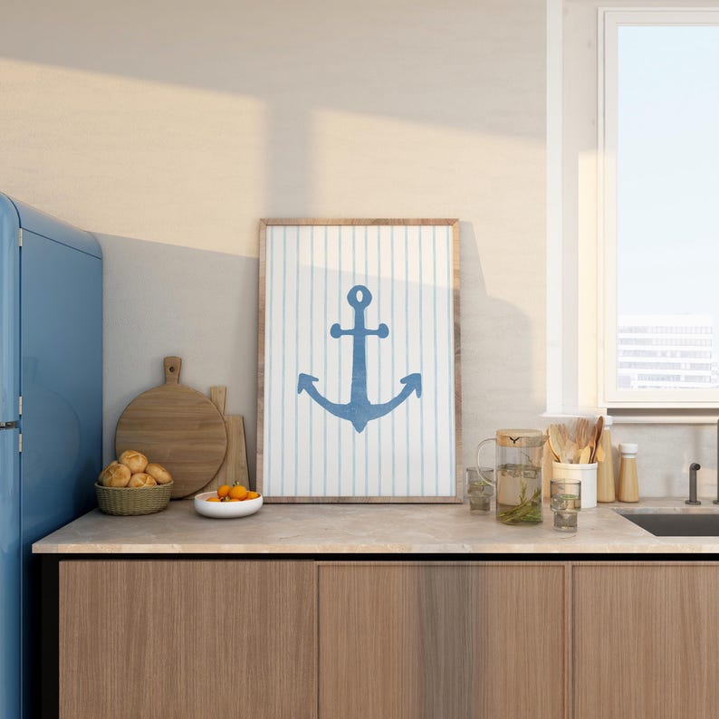 Blue Anchor Print: Beachy Coastal Wall Art (digital Download) - Etsy