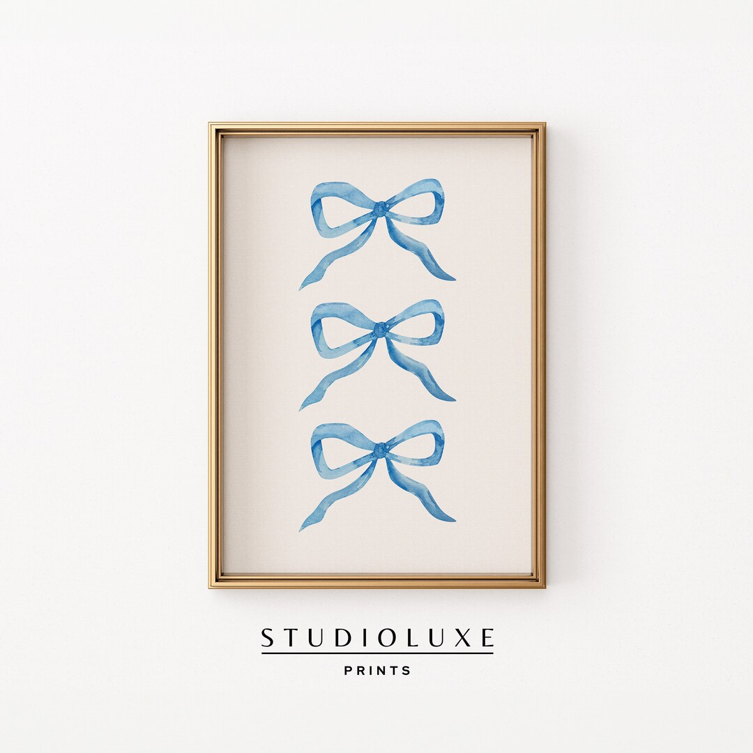 Blue Bow Printable Wall Art, Coquette Room Decor, Preppy Trendy ...