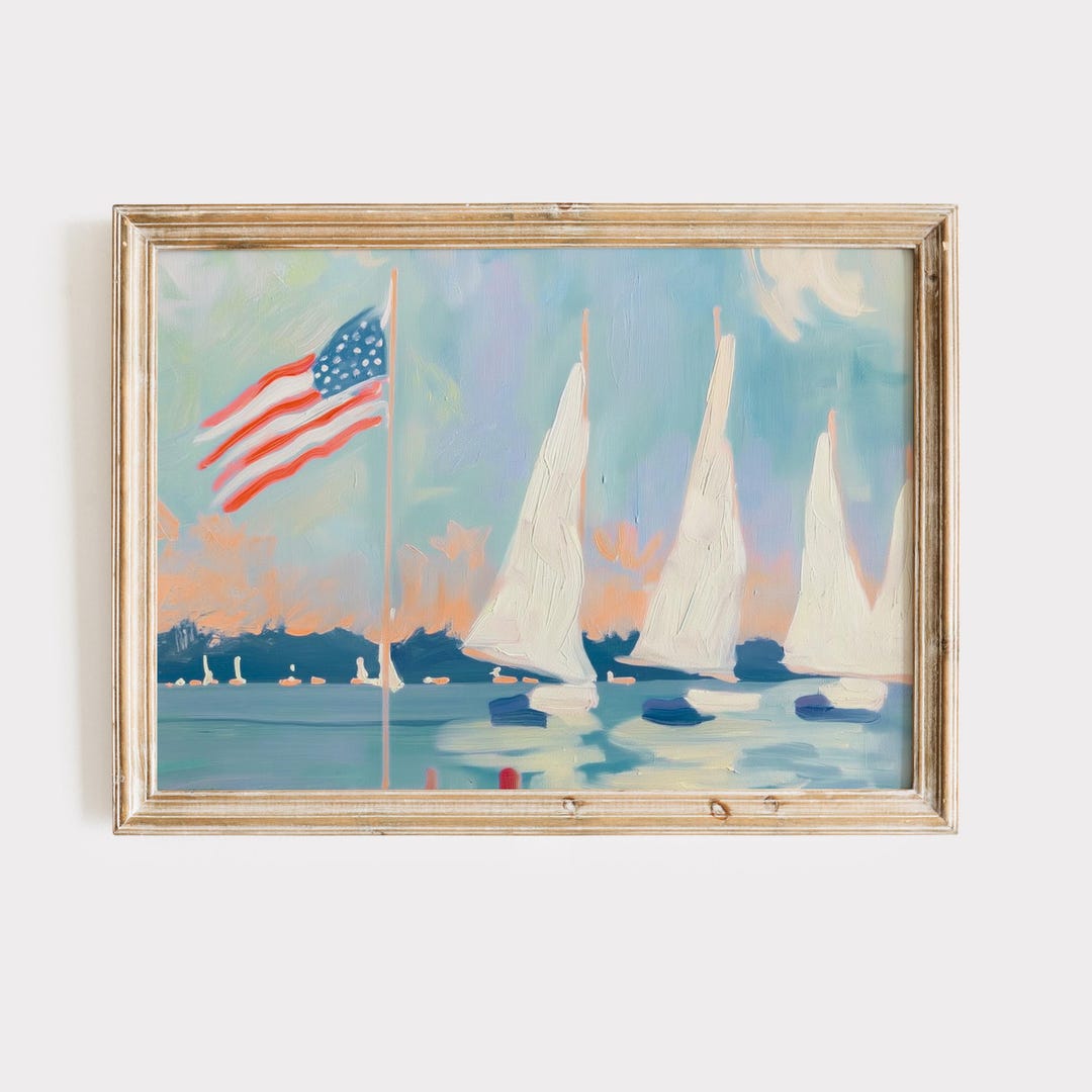 4th of July Coastal Wall Art Printable | Nautical American Flag Decor ...