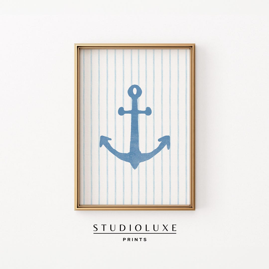 Blue Anchor Print: Beachy Coastal Wall Art (digital Download) - Etsy
