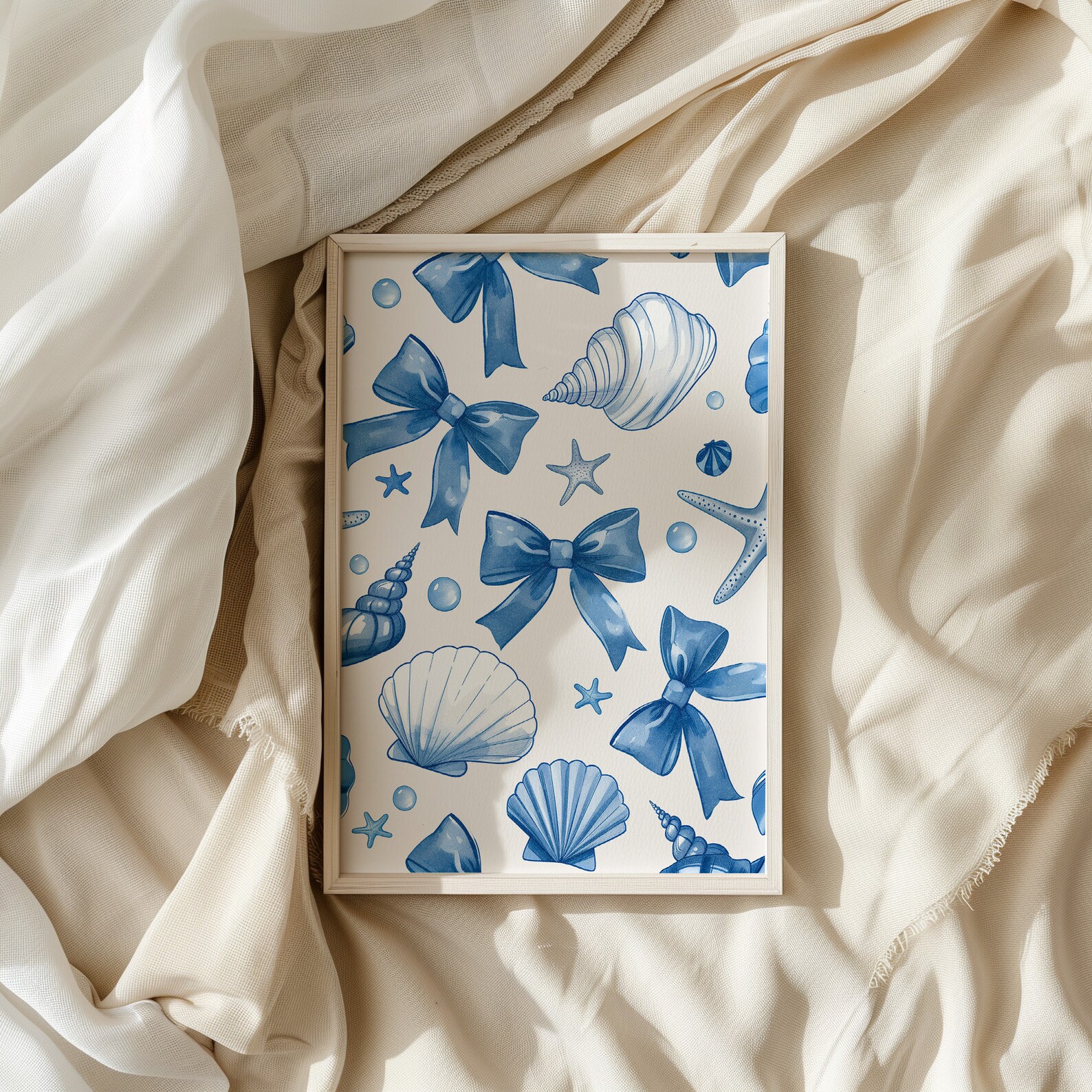 Blue Bow Seashell Print: Coquette Coastal Nursery Decor (digital ...