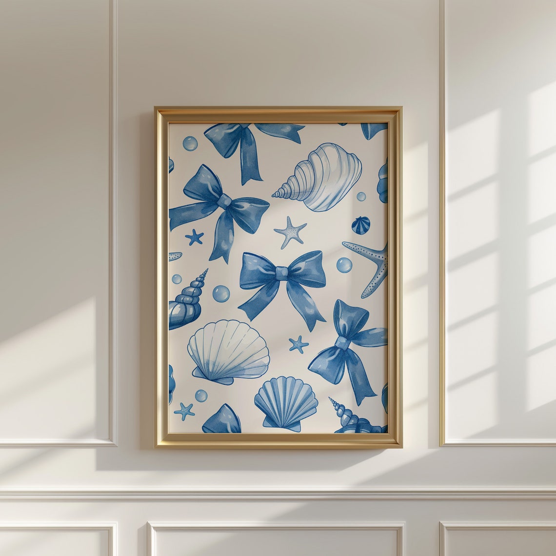 Blue Bow Seashell Print: Coquette Coastal Nursery Decor (digital ...