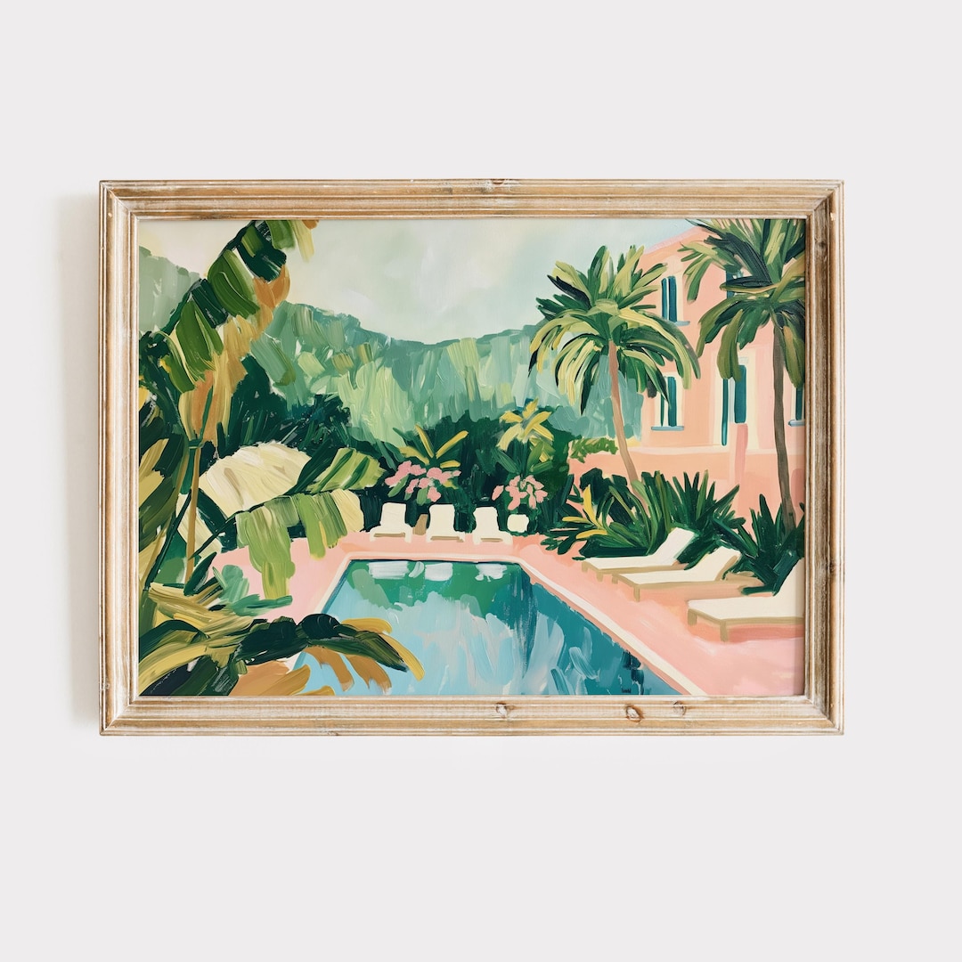 Retro Poolside Painting, Florida Wall Art, Tropical Wall Art, Coastal ...