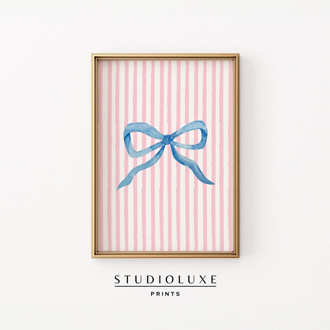 Coquette Room Decor, Blue Bow Printable Wall Art, Preppy Trendy ...