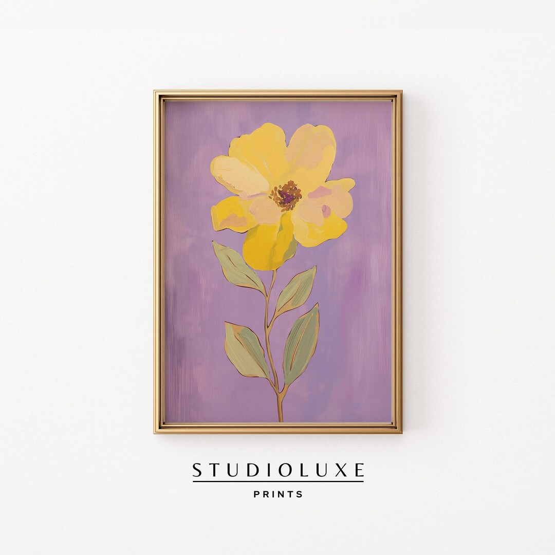 Yellow Flower Art Print: Bold Floral on Purple (digital Download) - Etsy