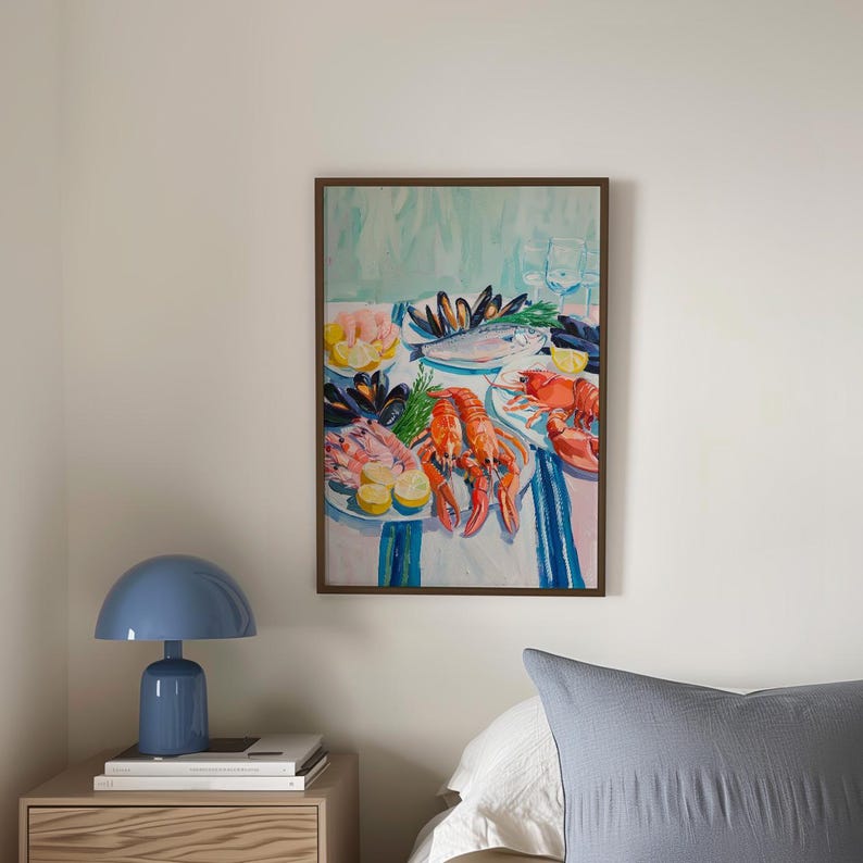 Seafood Tablescape Painting | Beachy Wall Art | Coastal Granddaughter ...