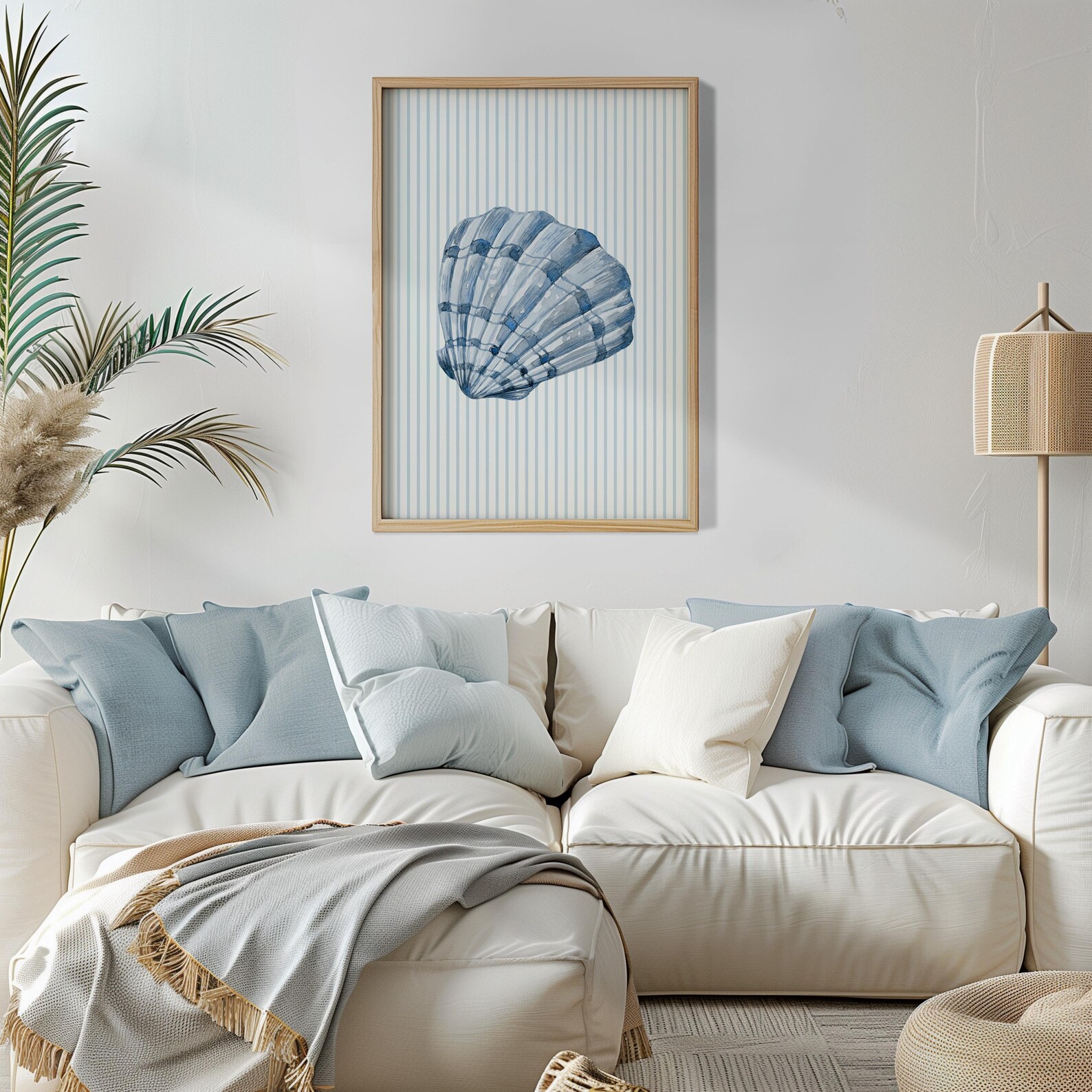 Seashell & Stripes Painting Vintage Coastal Art Kitchen Wall Decor ...