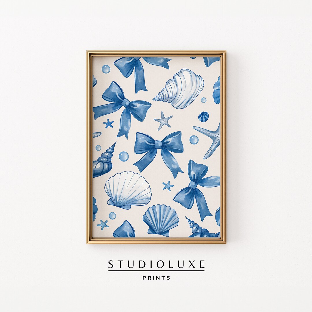 Coquette Room Decor, Blue Bow Printable Wall Art, Preppy Trendy ...