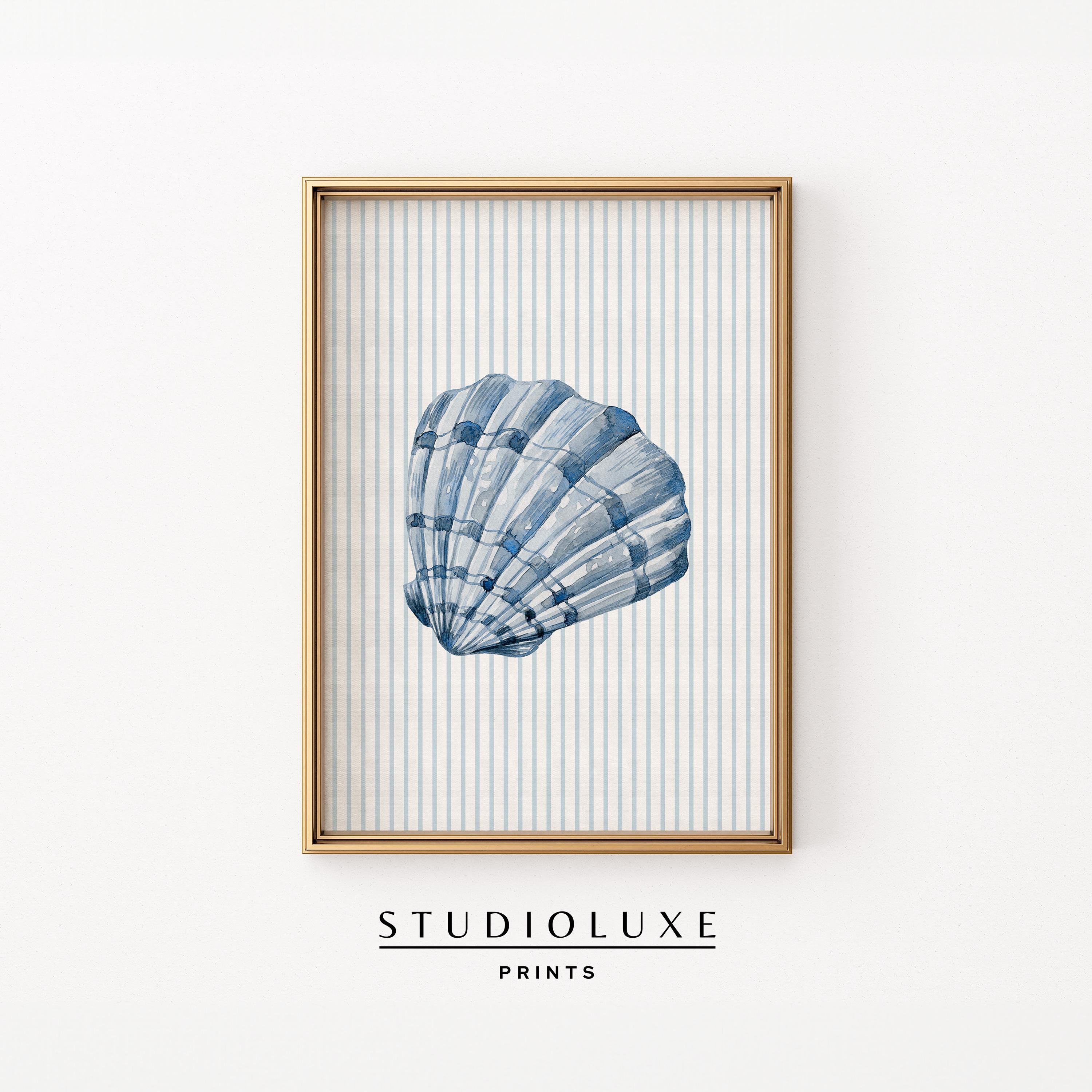 Seashell & Stripes Painting Vintage Coastal Art Kitchen Wall Decor ...