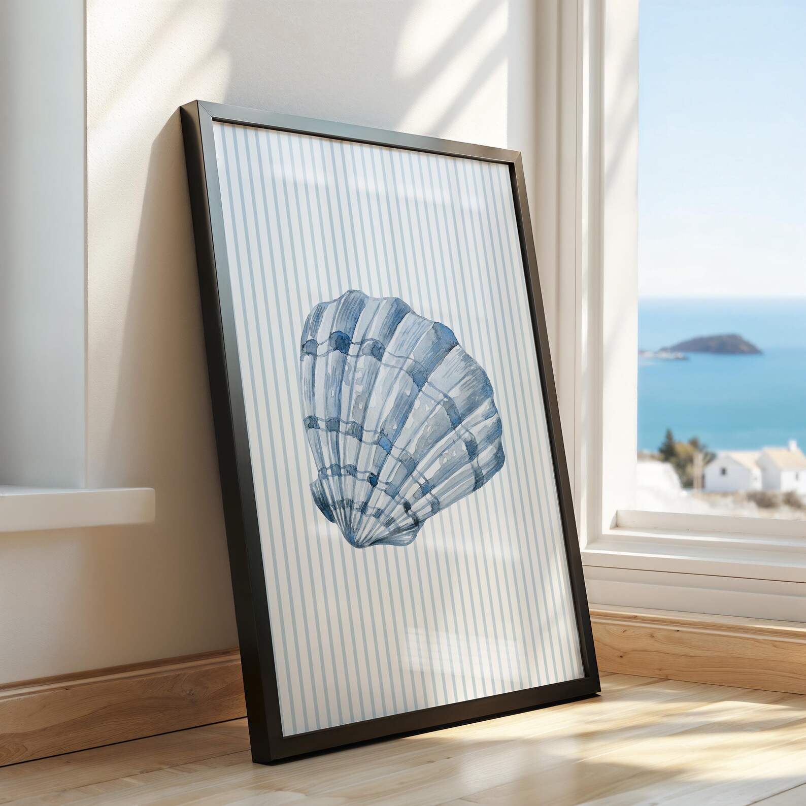 Seashell & Stripes Painting Vintage Coastal Art Kitchen Wall Decor ...