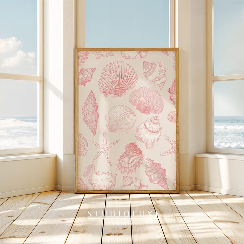 Seashell Pattern Print Beachy Wall Art Coastal Granddaughter Decor ...