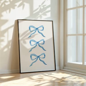 Blue Bow Printable Wall Art, Coquette Room Decor, Preppy Trendy ...