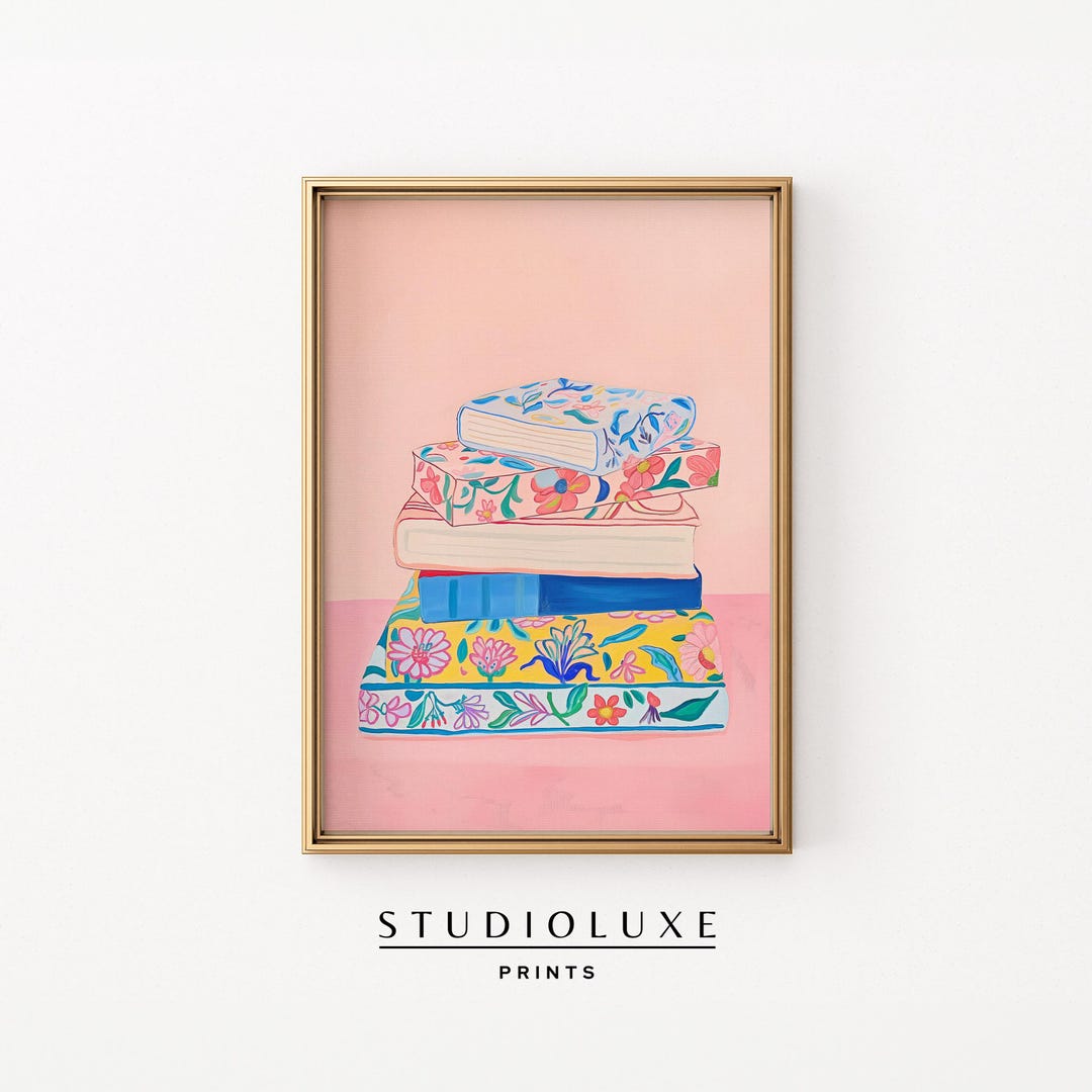 Floral Book Stack Art: Coquette Reading Nook Decor (digital Download ...