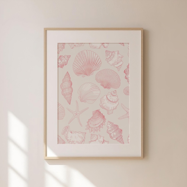 Seashell Pattern Print Beachy Wall Art Coastal Granddaughter Decor ...