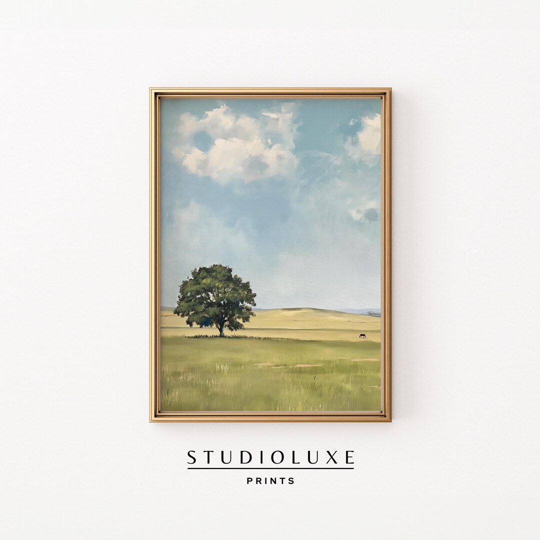 Texas Field Wall Art Print, Minimal Western Landscape, Lone Tree ...