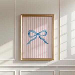 Coquette Room Decor, Blue Bow Printable Wall Art, Preppy Trendy ...
