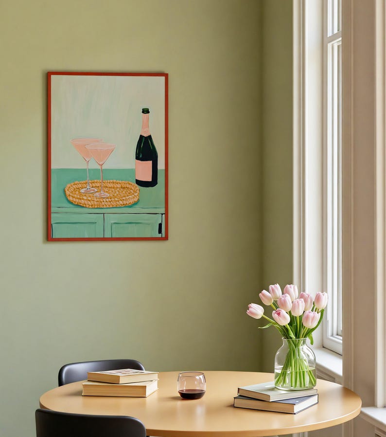 Printable Pink Champagne Painting, Bar Cart Decor (digital Download ...