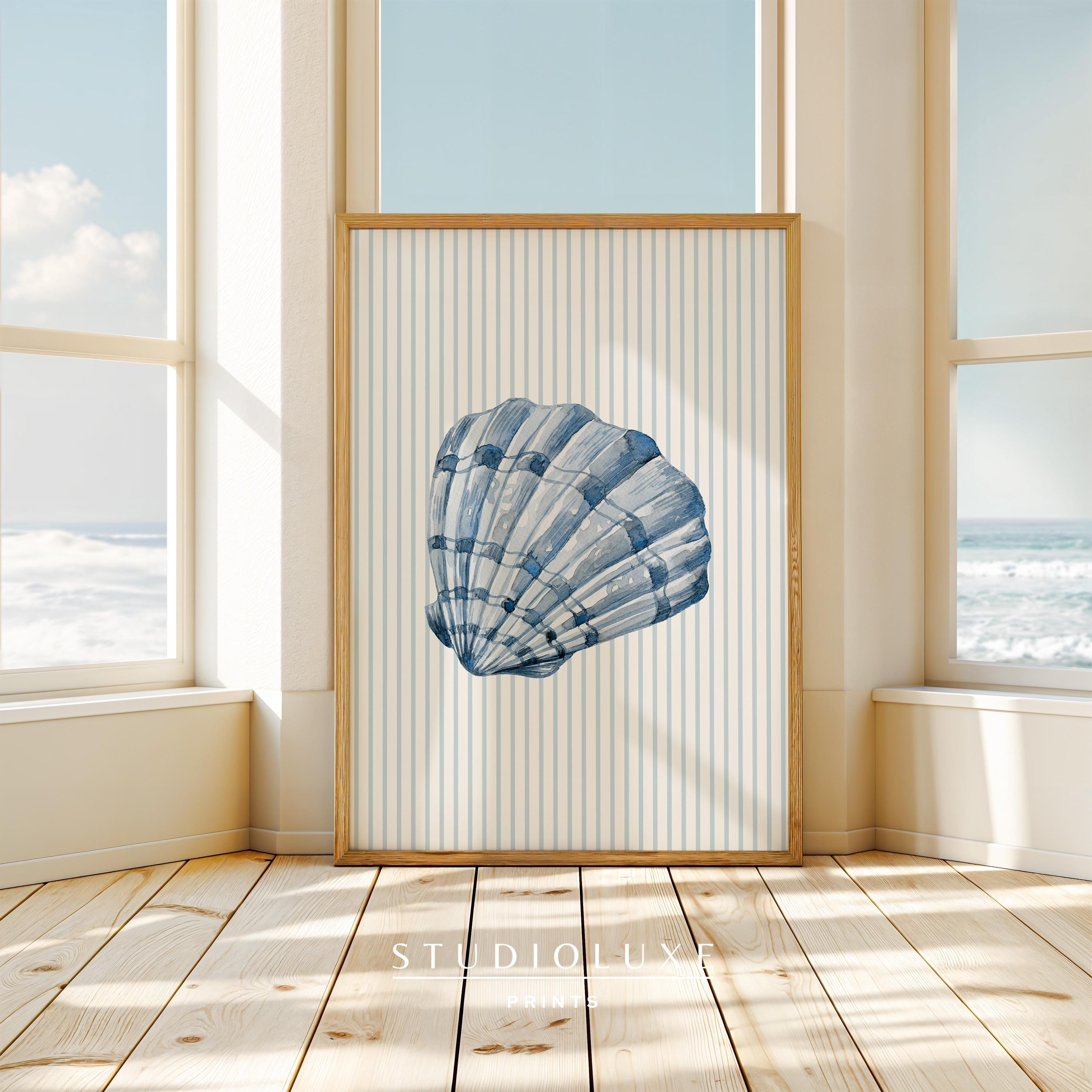 Seashell & Stripes Painting Vintage Coastal Art Kitchen Wall Decor ...