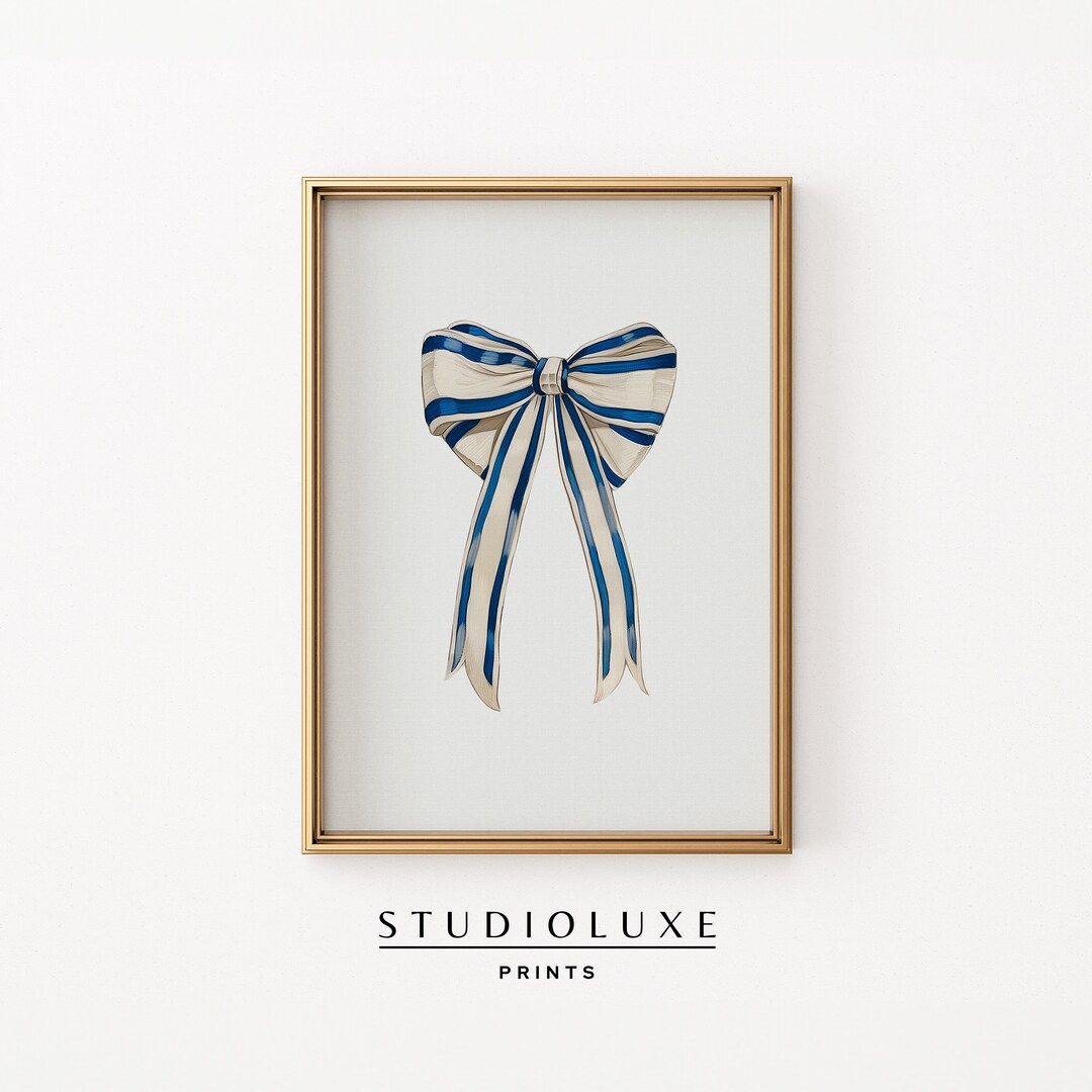 Coquette Room Decor | Striped Blue Bow Print | Coastal Granddaughter ...
