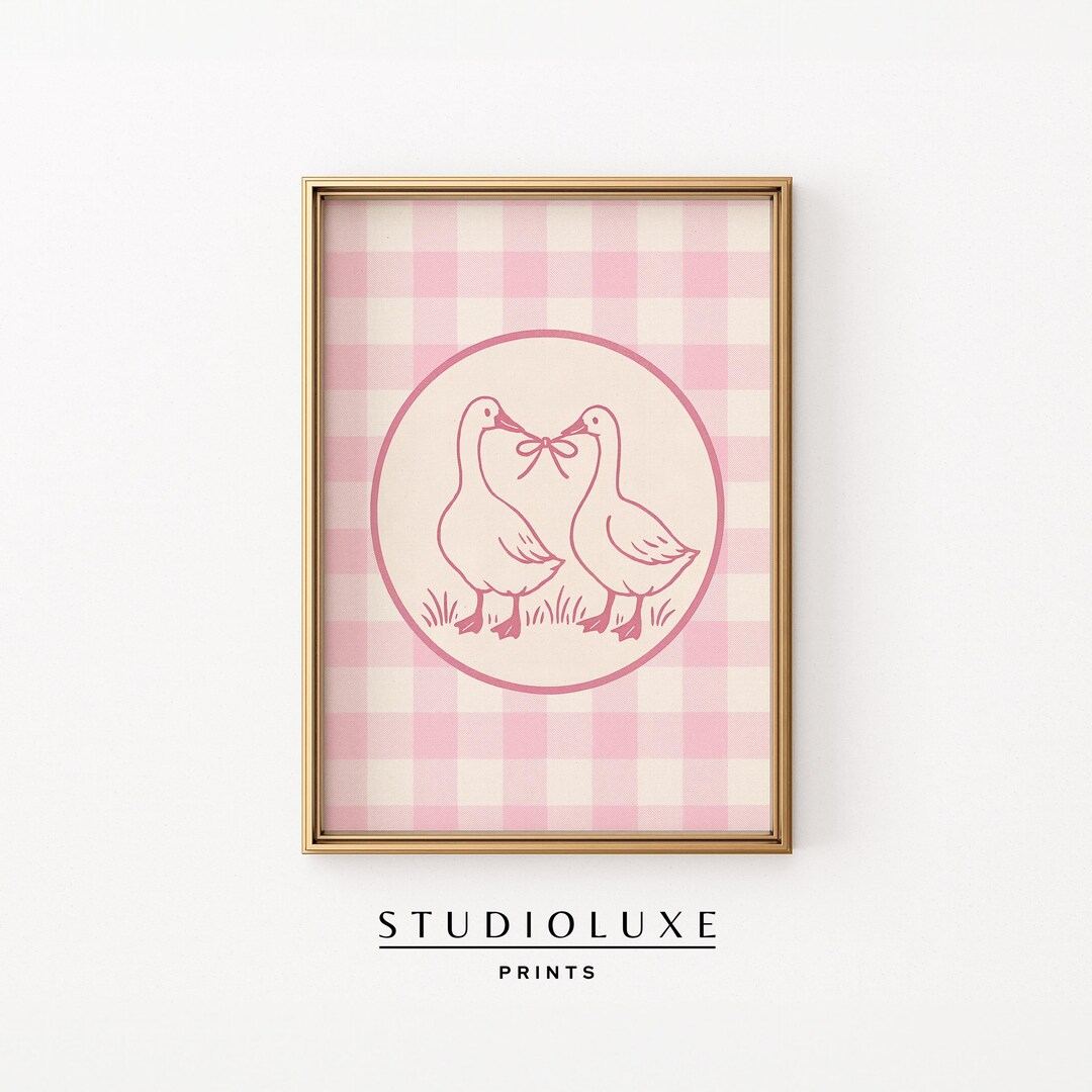 Pink Gingham Goose Print – Cute Coquette Farmhouse Wall Art, Vintage ...