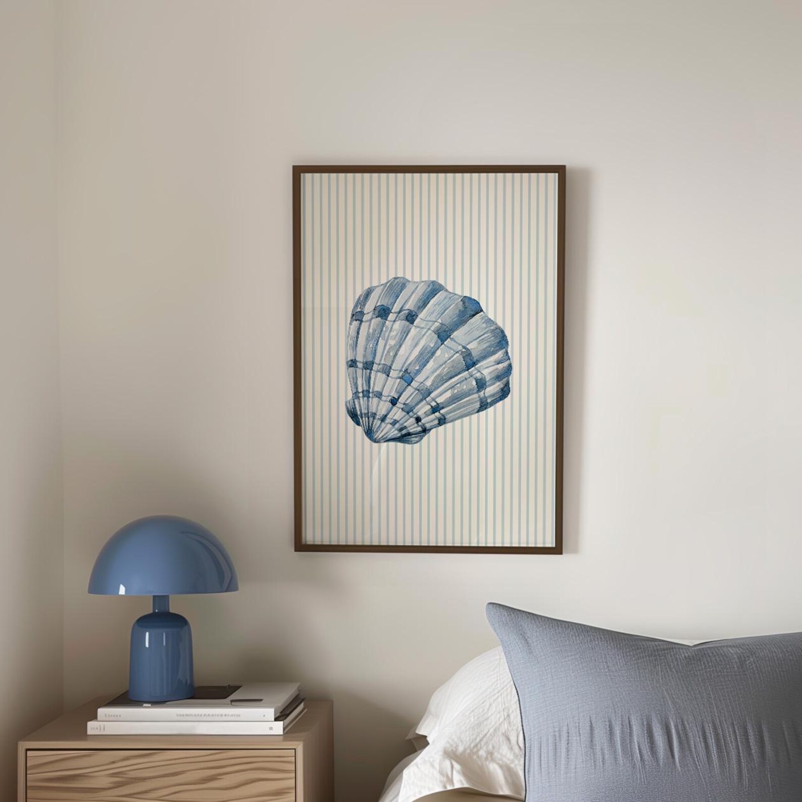 Seashell & Stripes Painting Vintage Coastal Art Kitchen Wall Decor ...