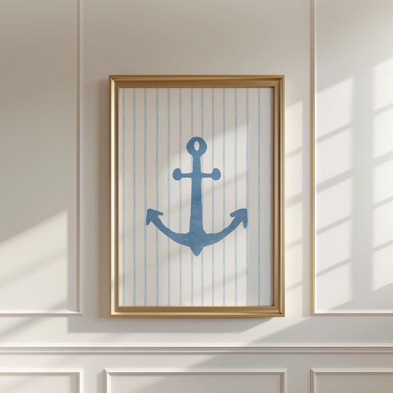 Blue Anchor Print: Beachy Coastal Wall Art (digital Download) - Etsy