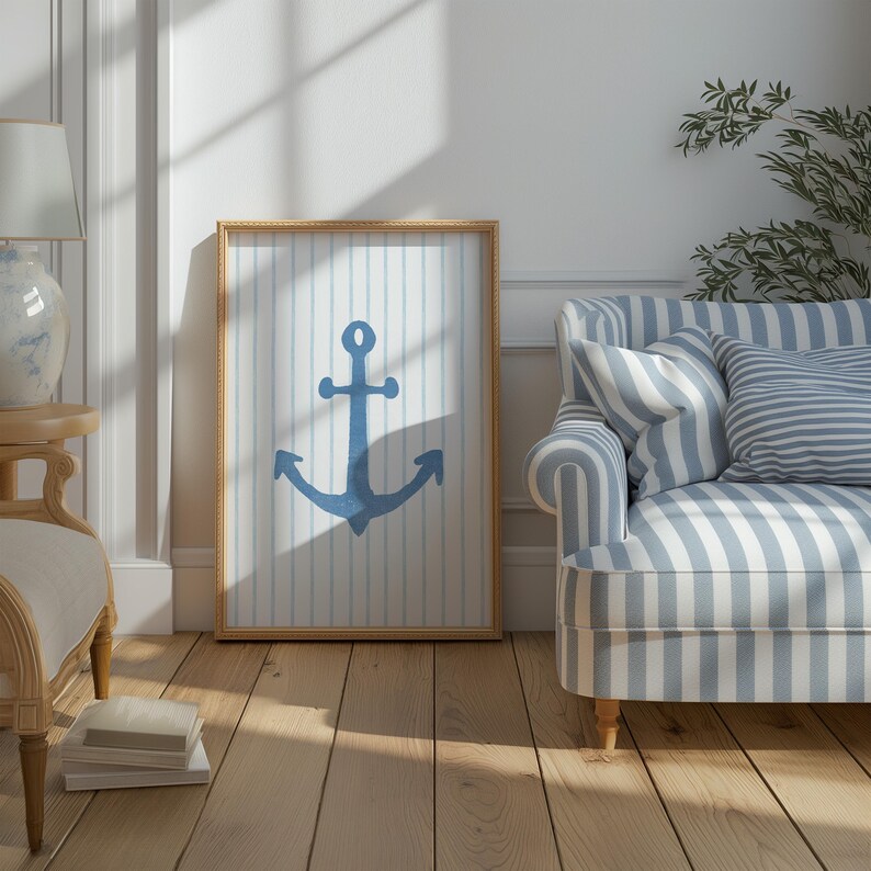 Blue Anchor Print: Beachy Coastal Wall Art (digital Download) - Etsy