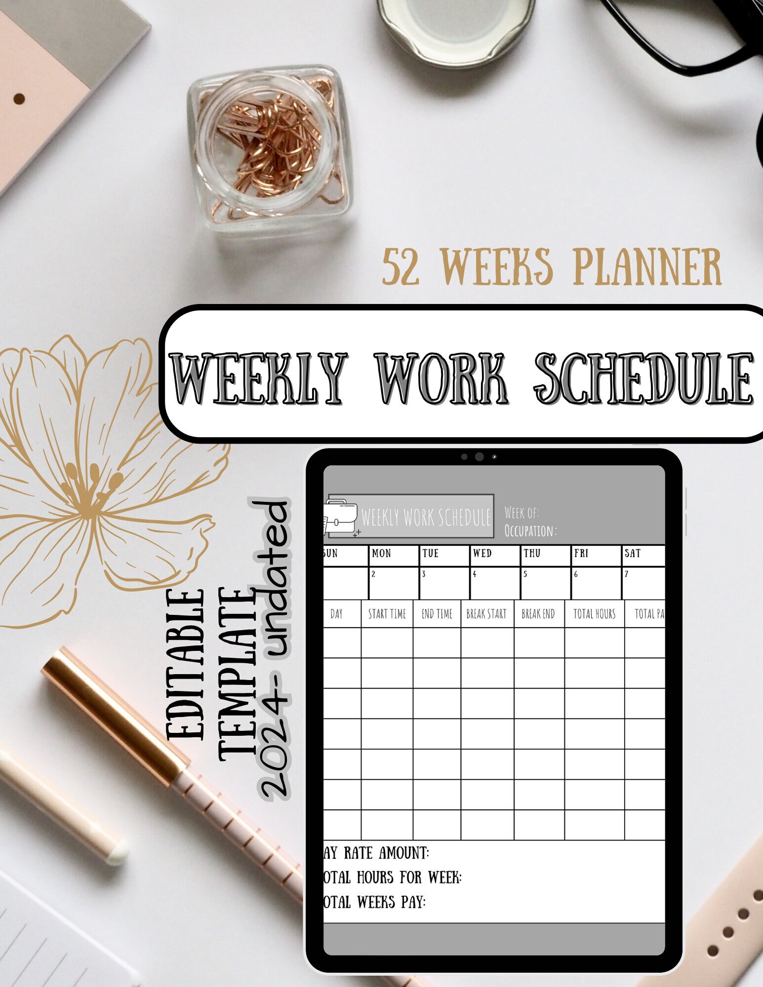 Weekly Work Schedule, Payroll Tracker Home Office, Time Sheet, Employee ...
