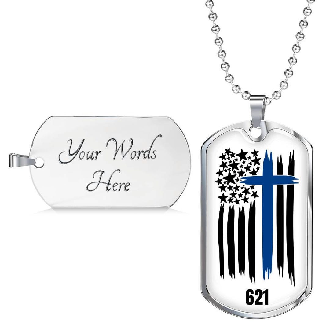 Personalized Police Officer Dog Tag Necklace With Blue Cross & Badge ...