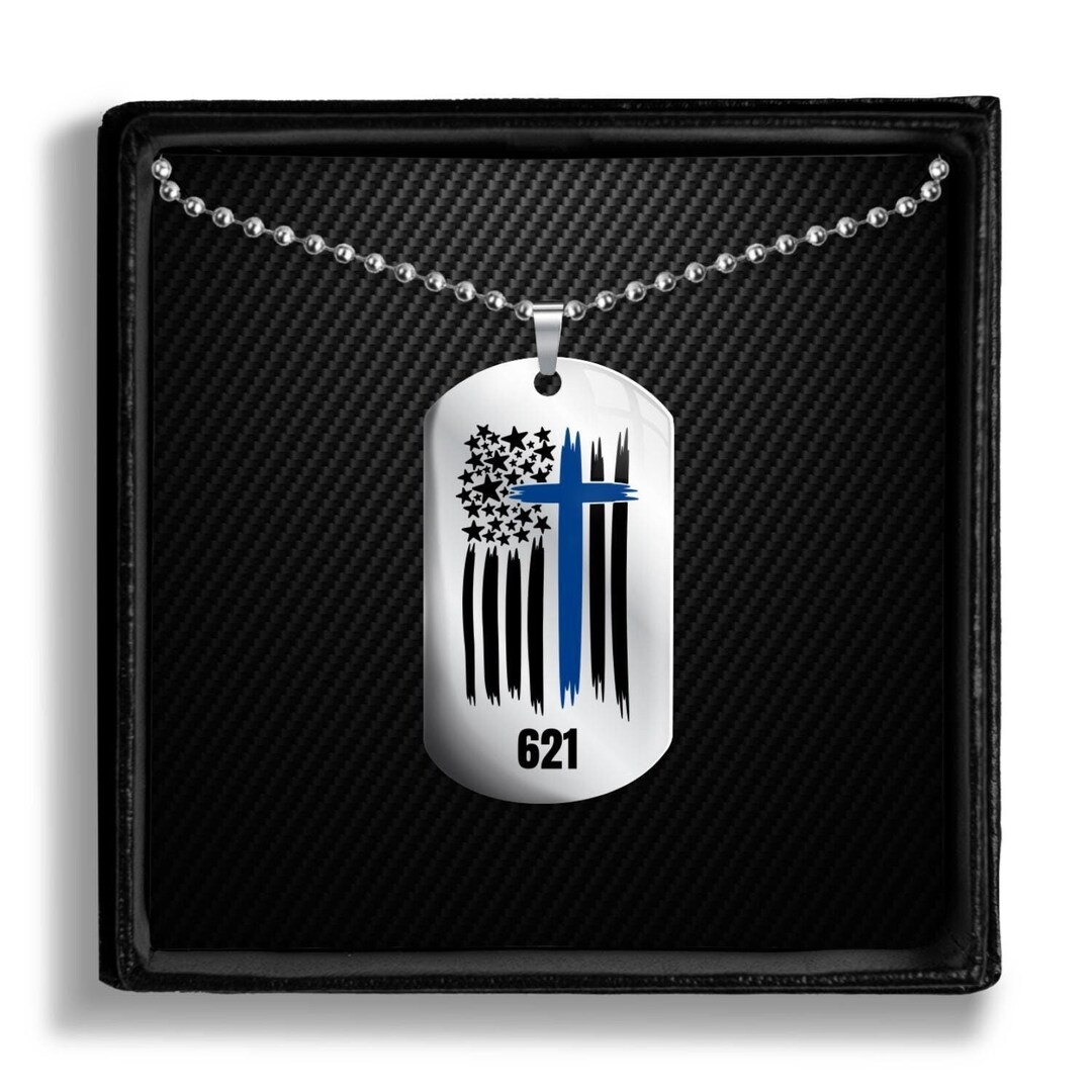 Personalized Police Officer Dog Tag Necklace With Blue Cross & Badge ...