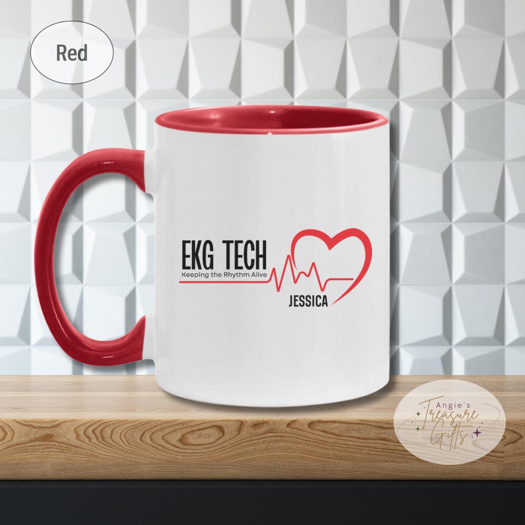 Personalized EKG Tech Coffee Mug - Custom Name Heartbeat Design | White ...
