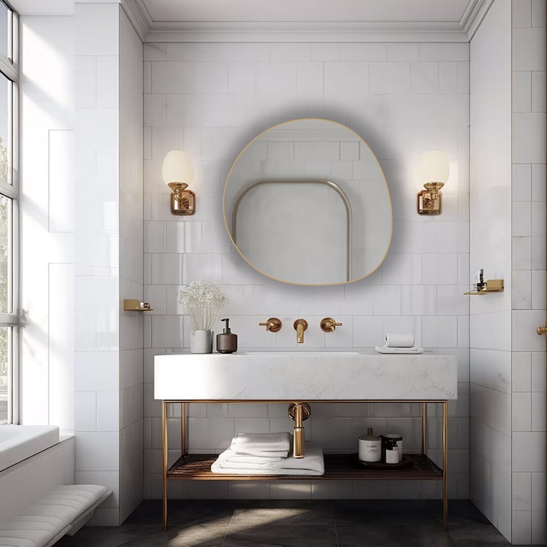 Bathroom Asymmetrical Mirror Wall Decor, İrregular Mirror, Floor Mirror ...