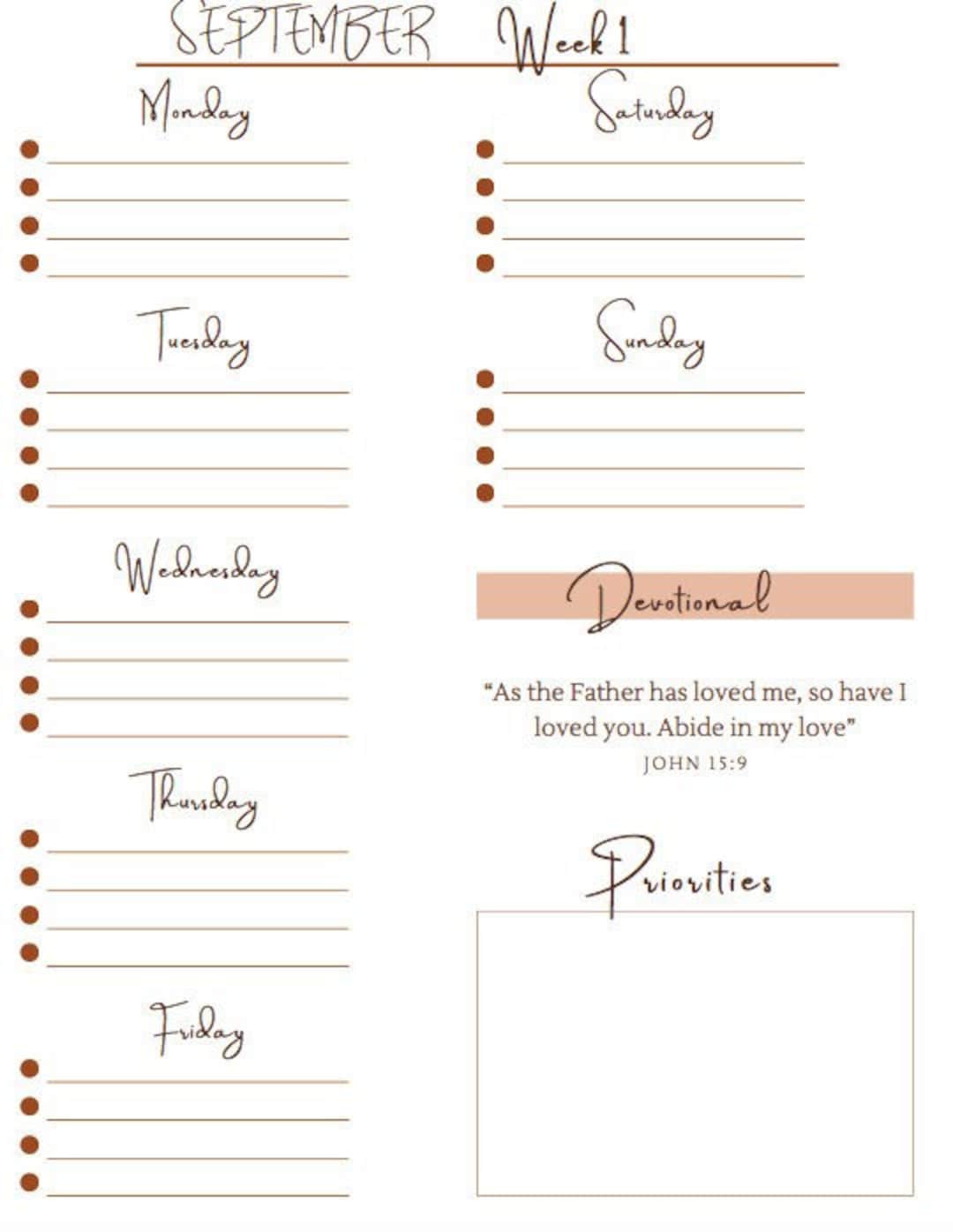 September Printable Modern Weekly Planner W/ Devotional - Etsy